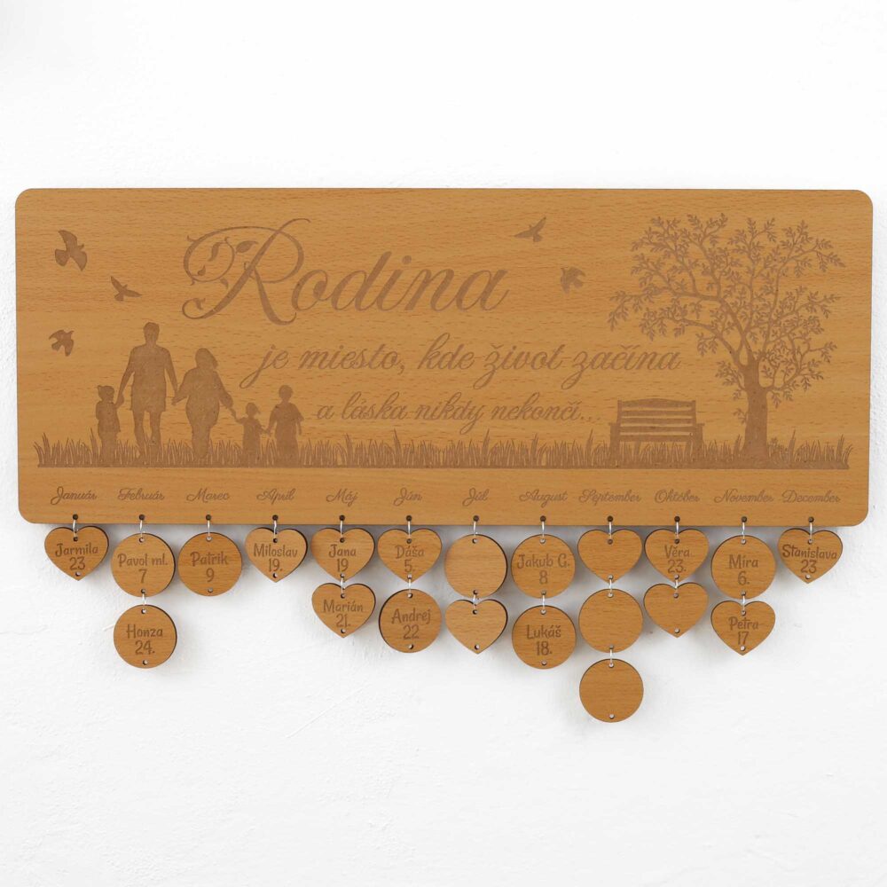 Rodinný kalendár - Srdiečka a krúžky - Oliver - Buk | DrevoĎed.sk